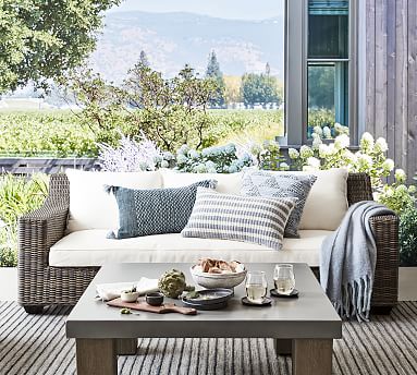 Torrey Wicker Slope Arm Outdoor Sofa 86 Pottery Barn