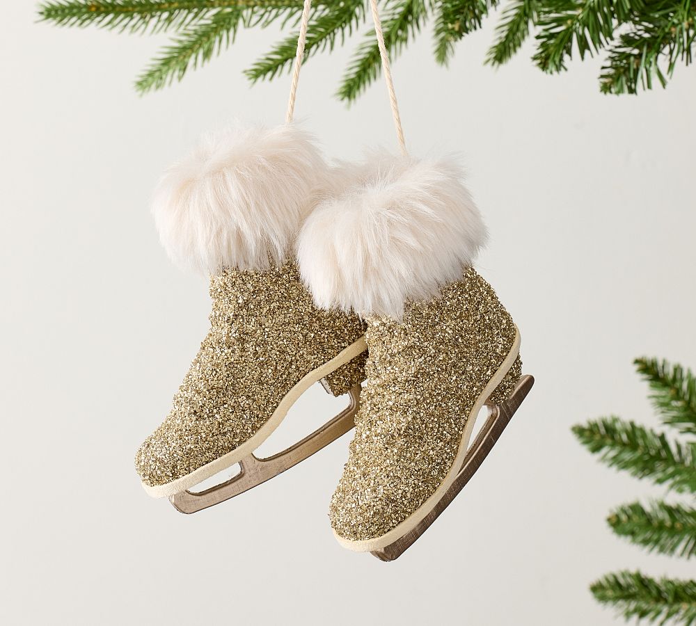 Sparkly Gold Skates Ornament - Festive Decor | Pottery Barn