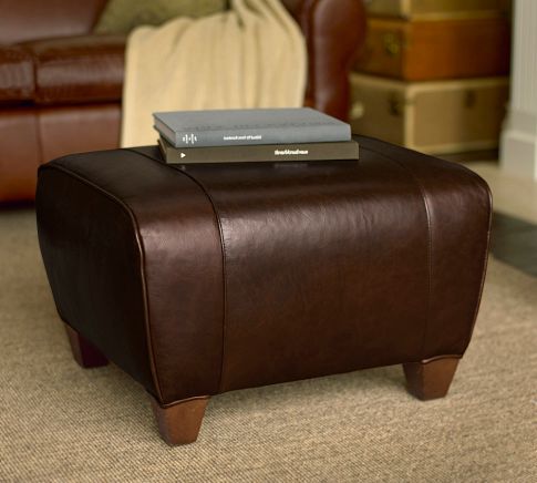 Manhattan Leather Ottoman Polyester Wrapped Cushions Statesville Molasses Pottery Barn