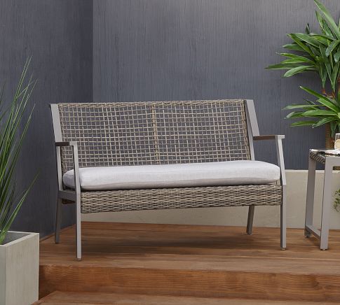 Klein All Weather Wicker Outdoor Bench Black Pottery Barn