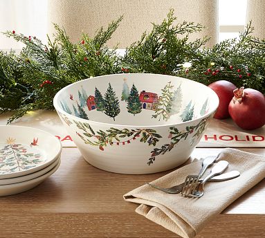 Christmas in the Country Stoneware Serving Bowl Pottery Barn