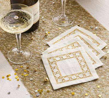 Gold Tile Cotton/Linen Cocktail Coasters - Set of 4 | Pottery Barn