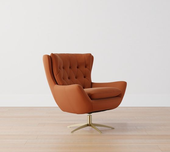 Wells Petite Upholstered Swivel Chair Pottery Barn