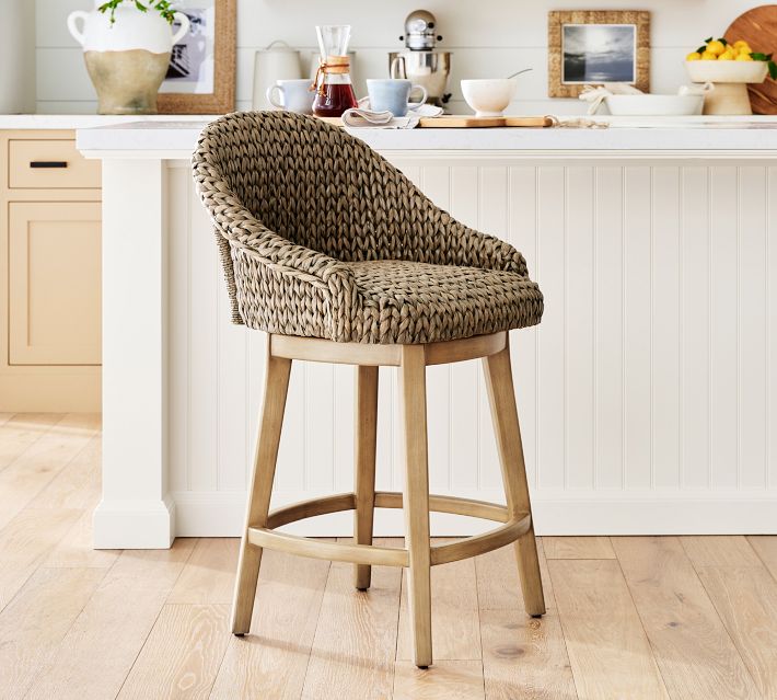 Seagrass Bucket Swivel Counter Stool Grey Wash