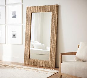 Capitola Wide Woven Floor Mirror | Pottery Barn