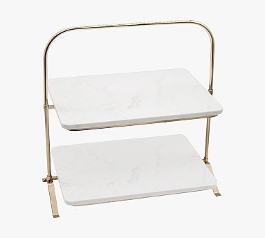 Open Box: Two Tiered Marble Server with Brass Frame | Pottery Barn