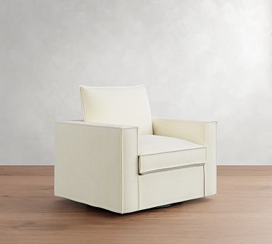 Westwood Square Arm Flange Edge Slipcovered Swivel Chair | Pottery Barn