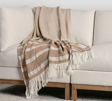 Kinsey Belgian Flax Linen Striped Throw | Pottery Barn
