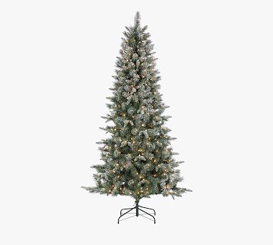 Lit Flocked Glitter Faux Christmas Tree - 7 Ft. | Pottery Barn
