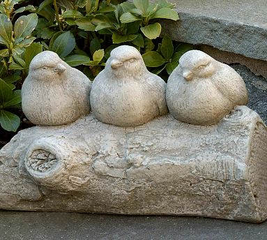 Handcrafted Cast Stone Birds on a Log Garden Object | Pottery Barn