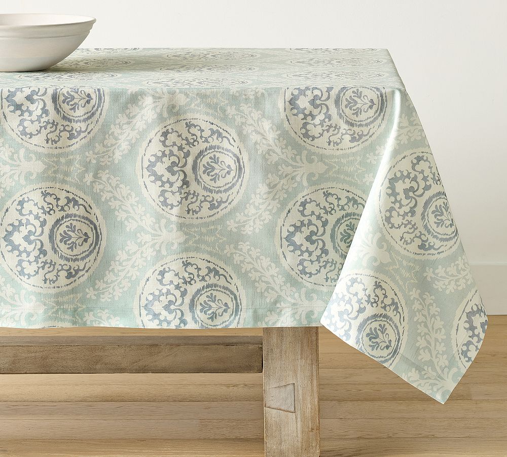 Lena Medallion Organic Cotton Tablecloth | Pottery Barn