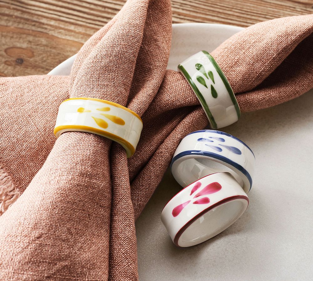 Puebla Porcelain Napkin Rings - Mixed Set of 4 | Pottery Barn