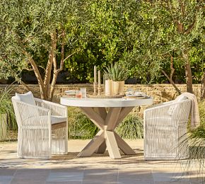 Get the Look: Abbott Round Outdor Dining Table + Chair | Pottery Barn