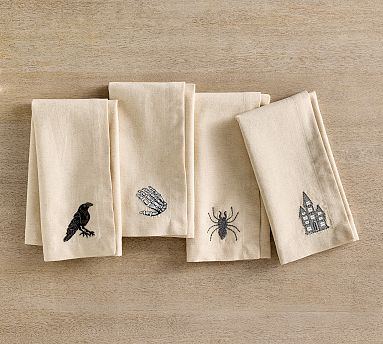 Halloween Icon Embroidered Cotton/Linen Napkins - Mixed Set of 4 ...