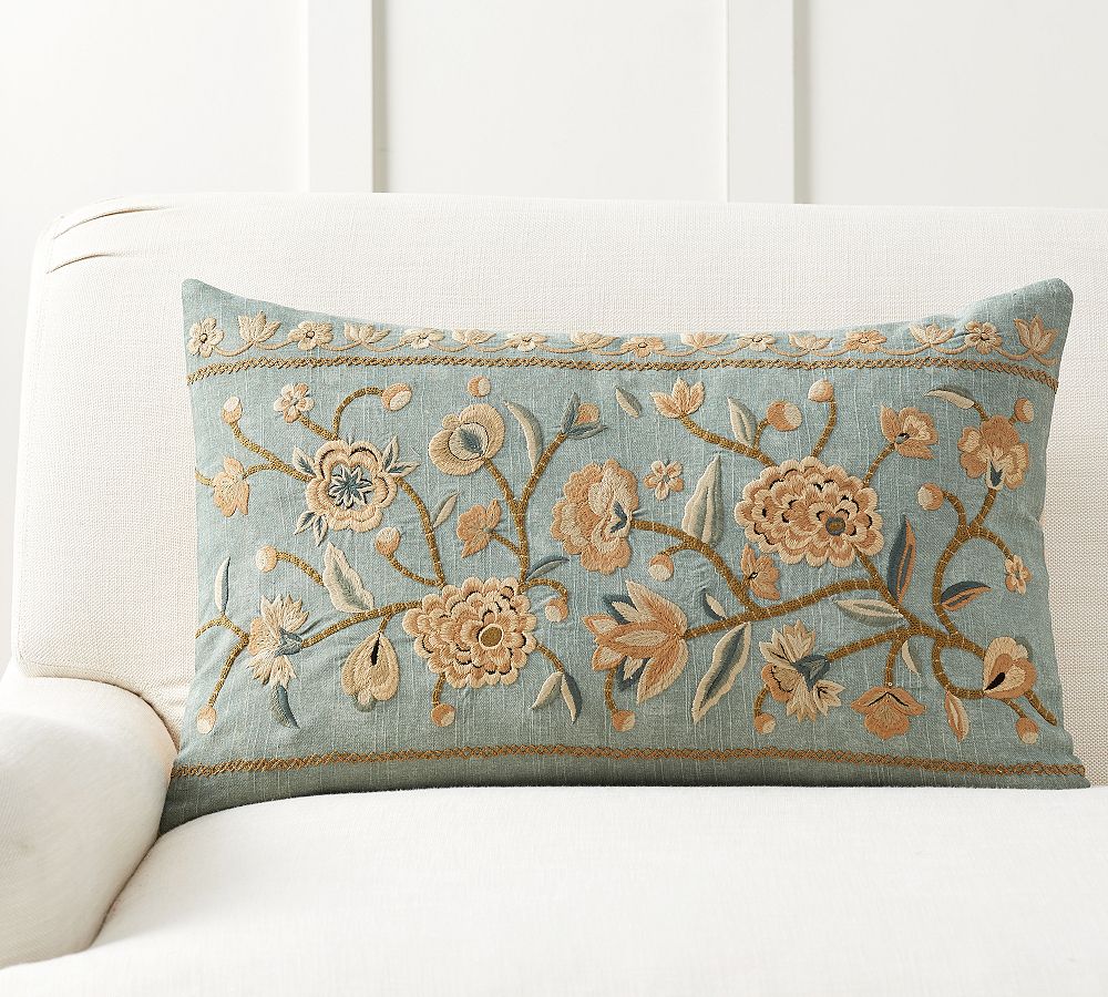 Kensley Embroidered Lumbar Decorative Pillow Cover | Pottery Barn