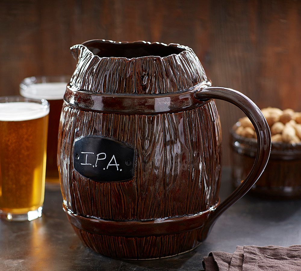 Faux Bois Barrel Beer Pitcher | Pottery Barn