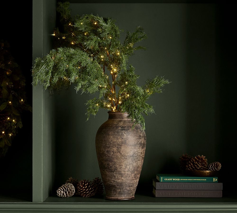 Faux Lit Green Cedar Branch | Pottery Barn