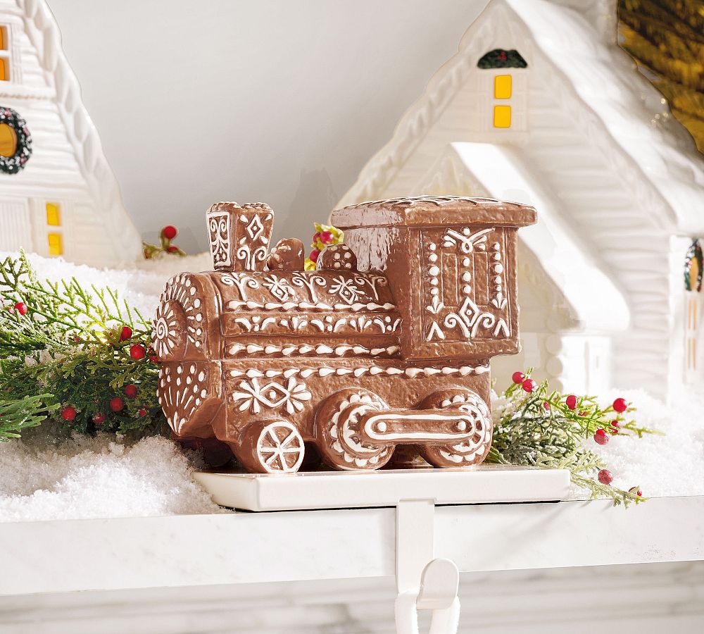 Handcrafted Ceramic Gingerbread Train Stocking Holder | Pottery Barn