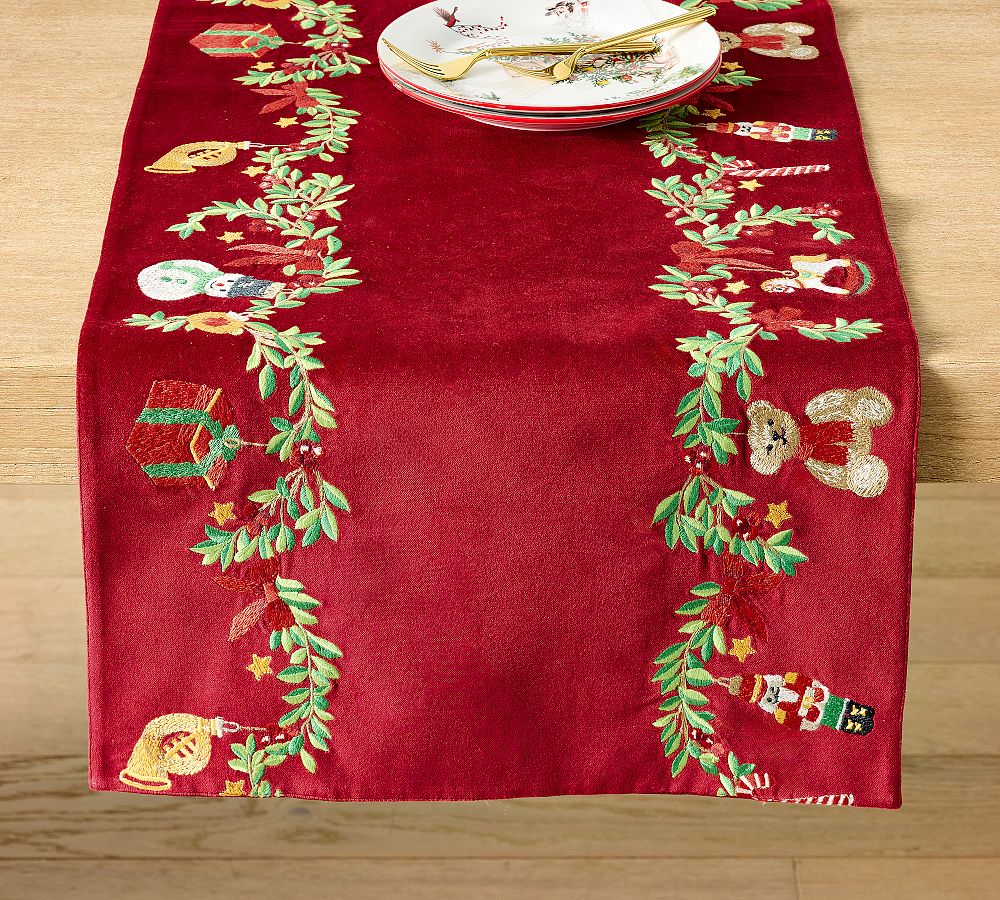 Nostalgic Christmas Icon Velvet Table Runner | Pottery Barn