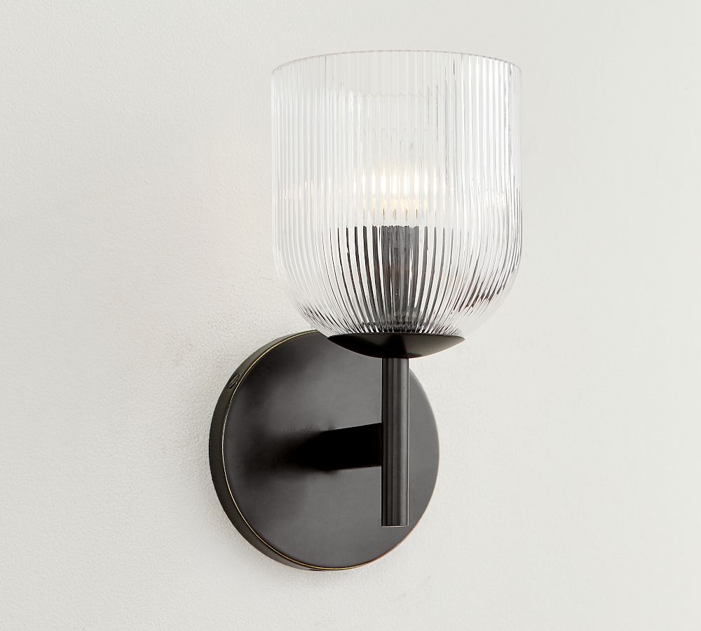 Open Box: Copper Ribbed Glass Single Sconce - Antique Bronze | Pottery Barn