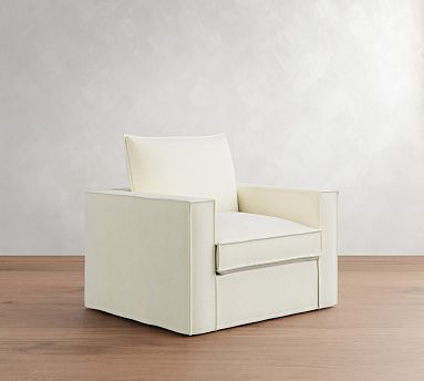 Westwood Square Arm Flange Edge Slipcovered Chair | Pottery Barn