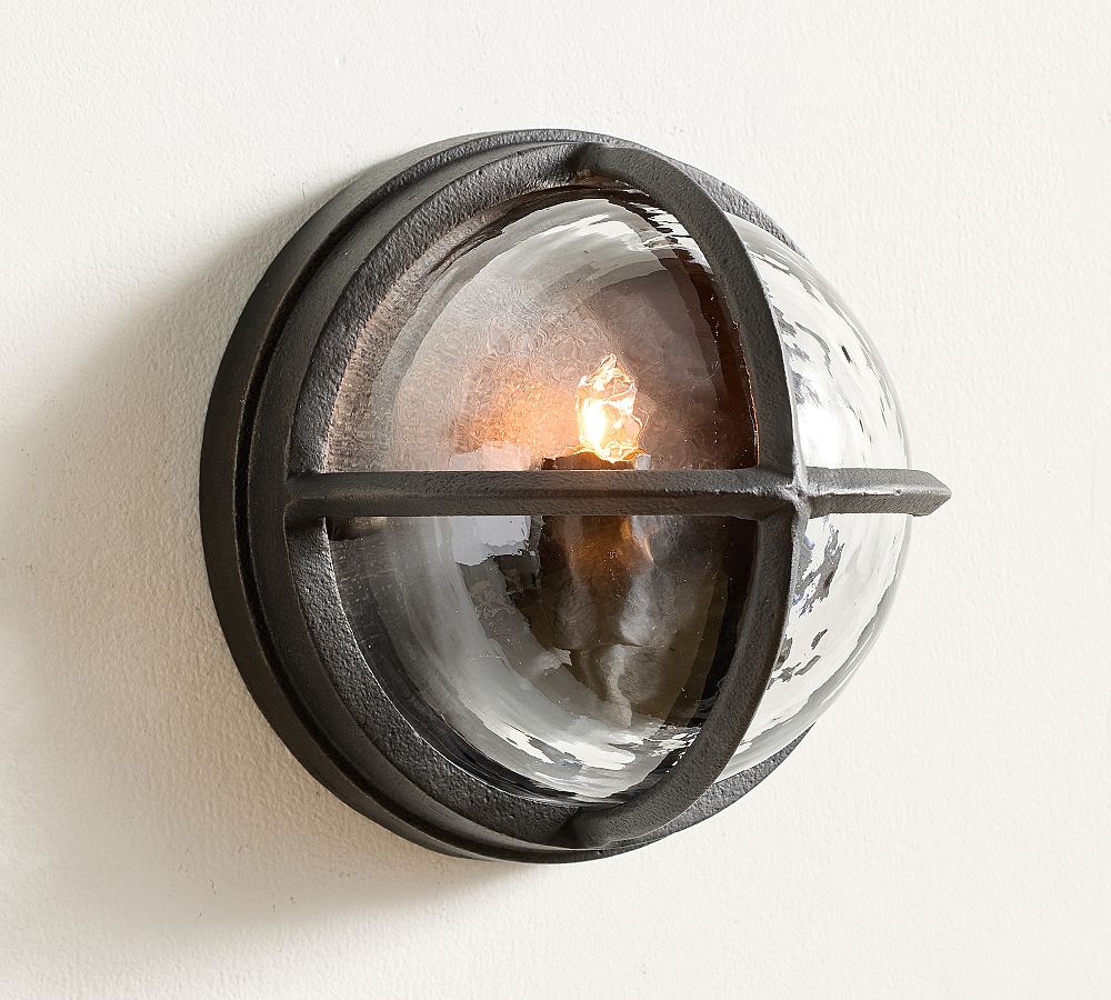 Pearce Glass Round Outdoor Sconce (9") | Pottery Barn