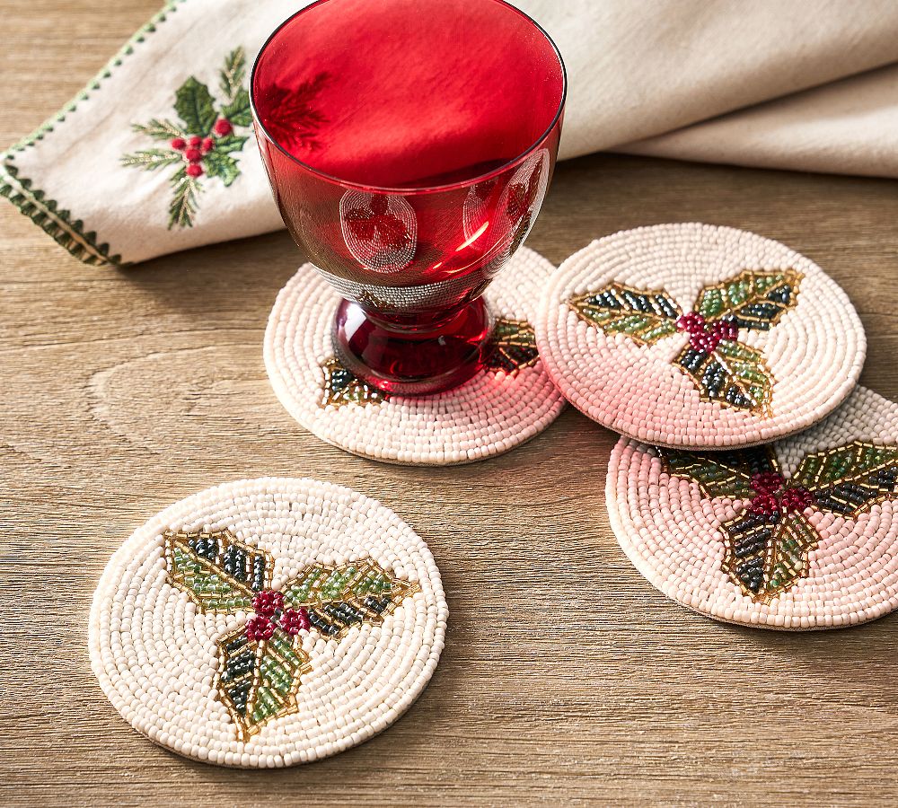Holly Icon Beaded Coasters - Set of 4 | Pottery Barn