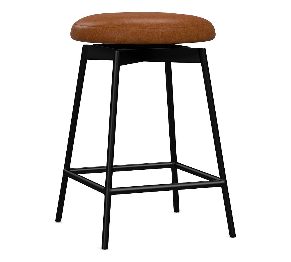 Open Box: Maison Leather Backless Swivel Stool, Counter Stool, 24 ...