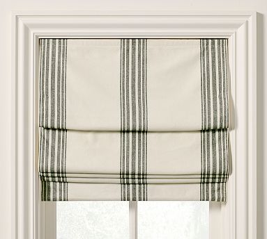 Riviera Striped Blackout Roman Shade - Loden | Pottery Barn