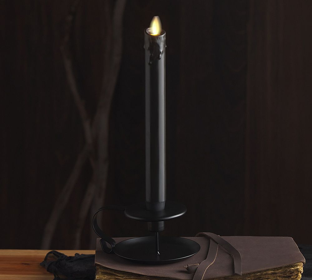 Premium Flickering Flameless Black Drip Taper Candle | Pottery Barn
