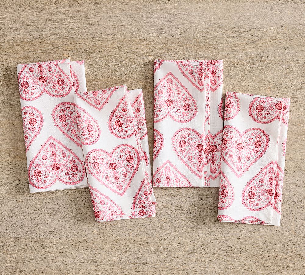 Heart Print Organic Cotton Napkins - Set of 4 | Pottery Barn