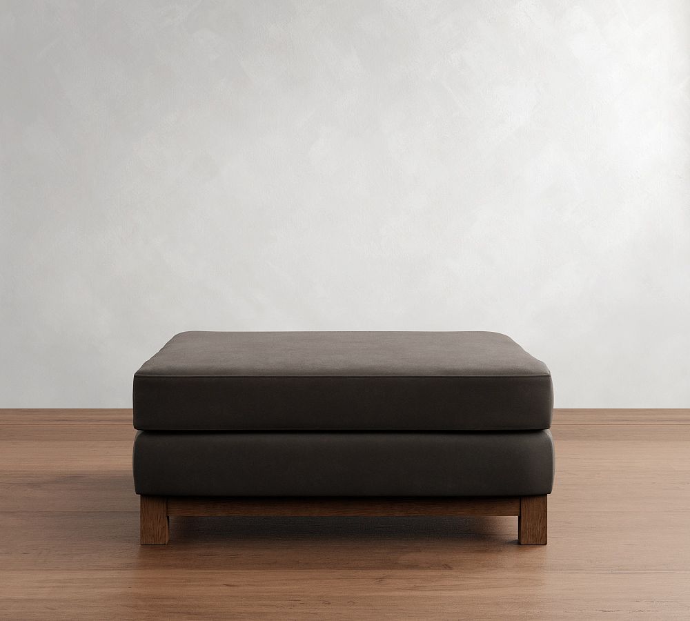 Jake Leather Brindle Wood Base Sectional Ottoman | Pottery Barn