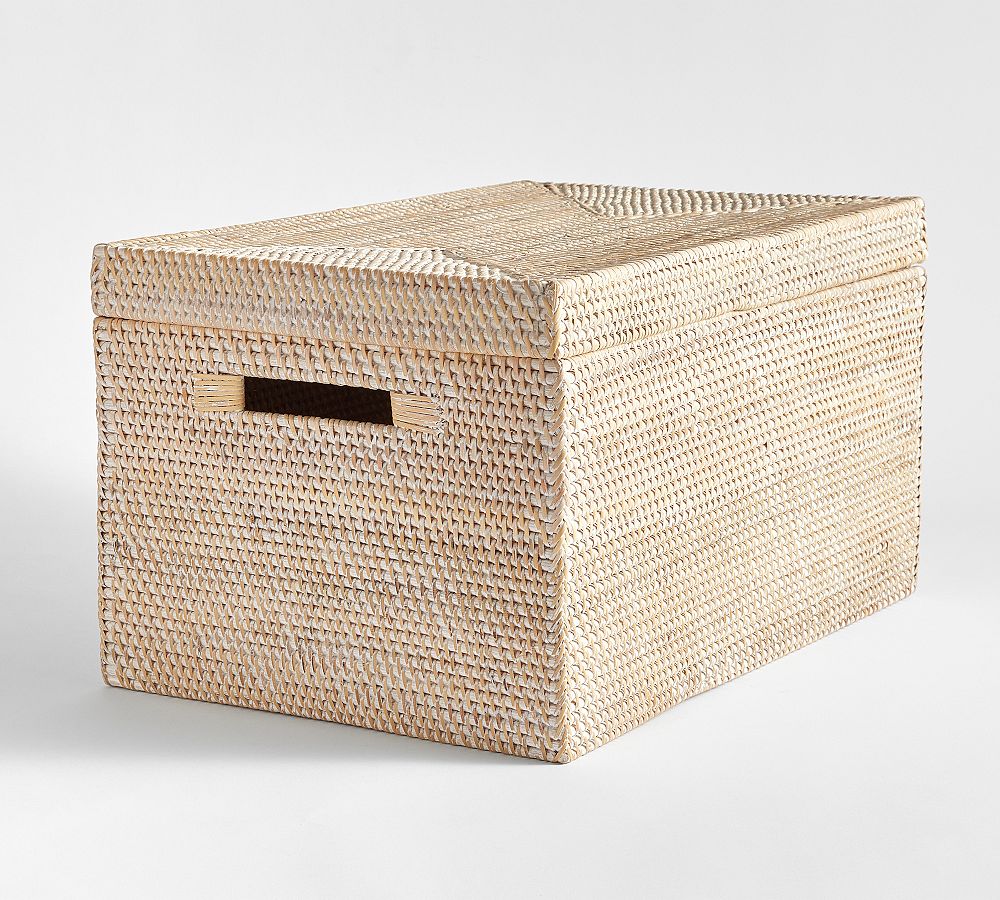 Open Box: Tava Handwoven Lidded Basket, Large - Whitewash | Pottery Barn
