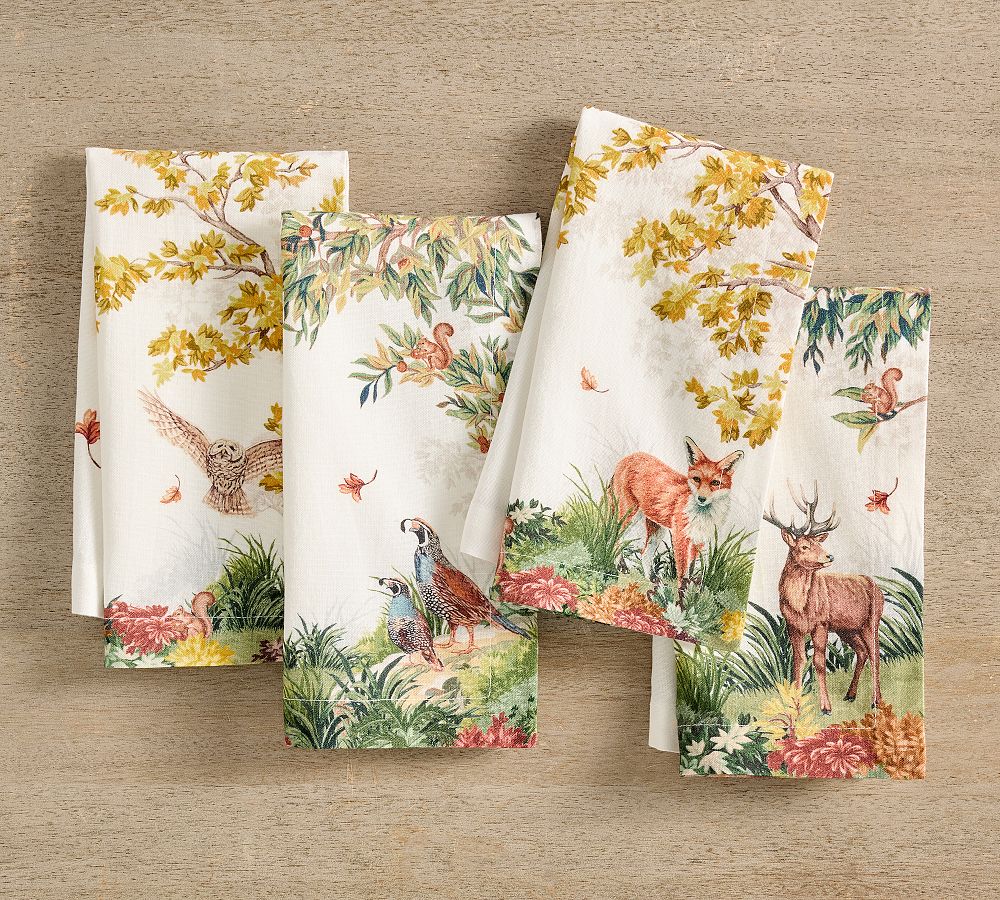 Fantastical Forest Cotton/Linen Napkins - Mixed Set of 4 | Pottery Barn