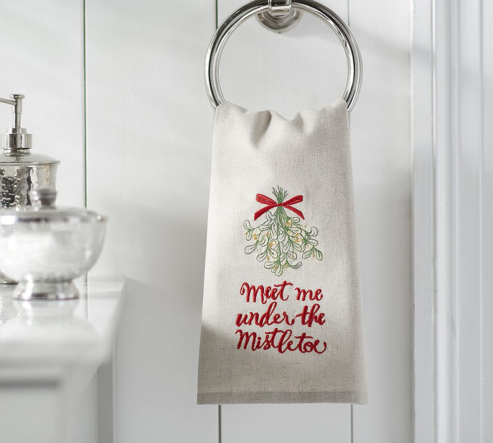 Meet Me Under The Mistletoe Hand Towels - Set of 2 | Pottery Barn
