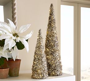 Lit Gold Glitter Cone Trees | Pottery Barn