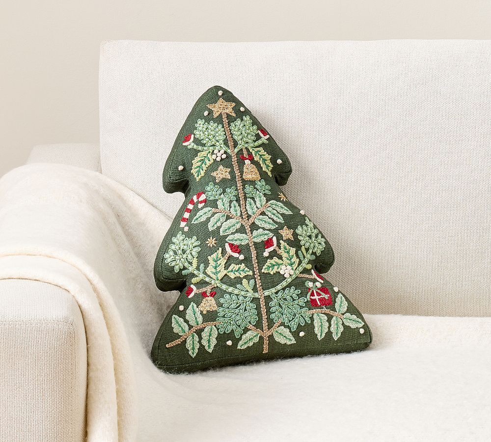 Embroidered Tree Shaped Pillow | Pottery Barn